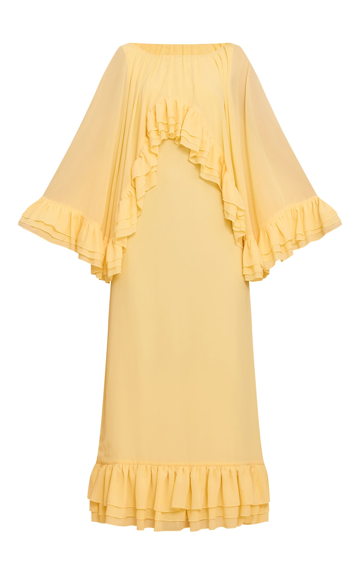 Lemon Chiffon Extreme Overlay Frill Maxi Dress | Dresses | PLT