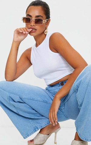 Basic White Rib Cropped Vest | Tops | PrettyLittleThing