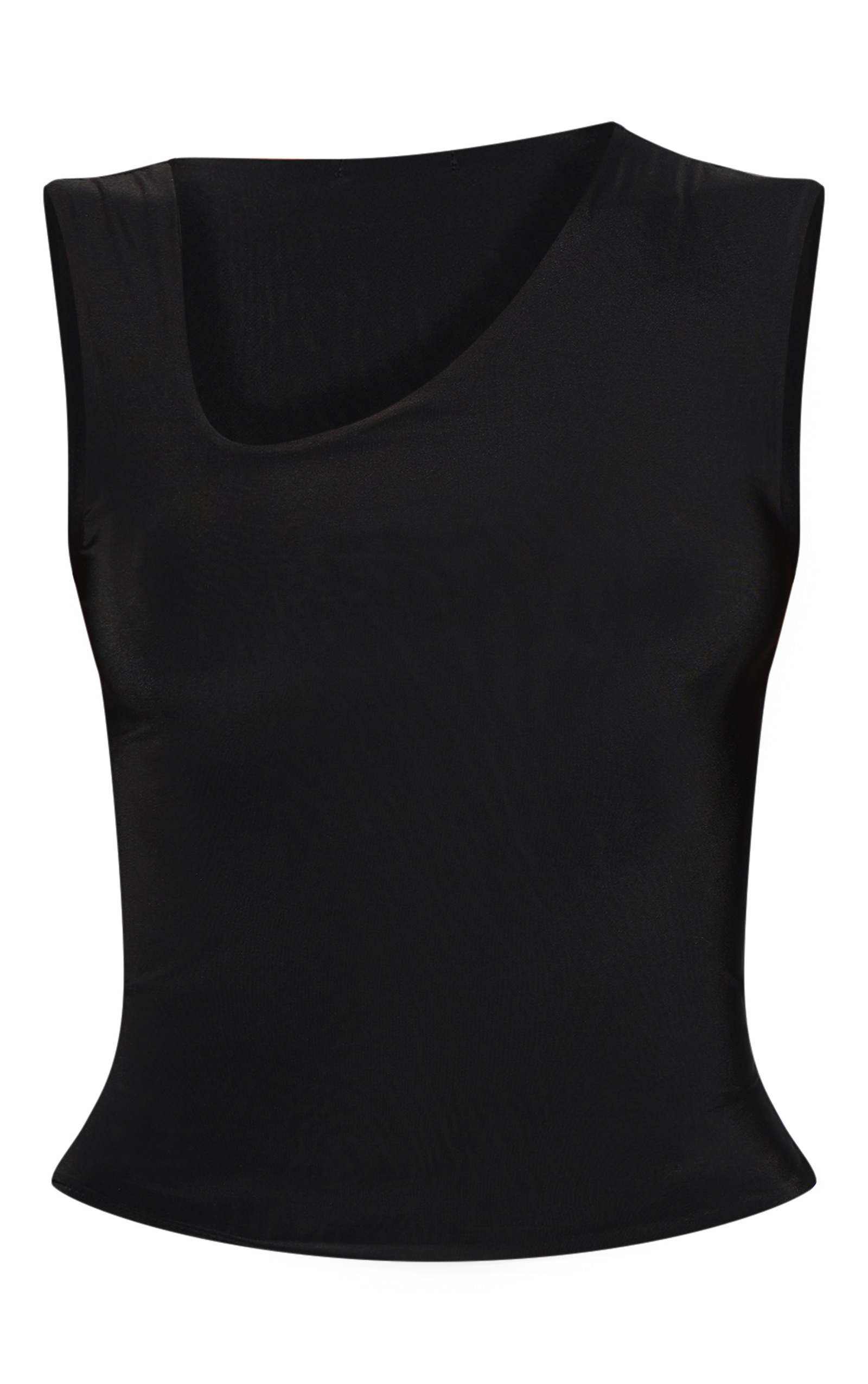 Black Slinky Asymmetric Detail Longline Vest Top | Tops ...