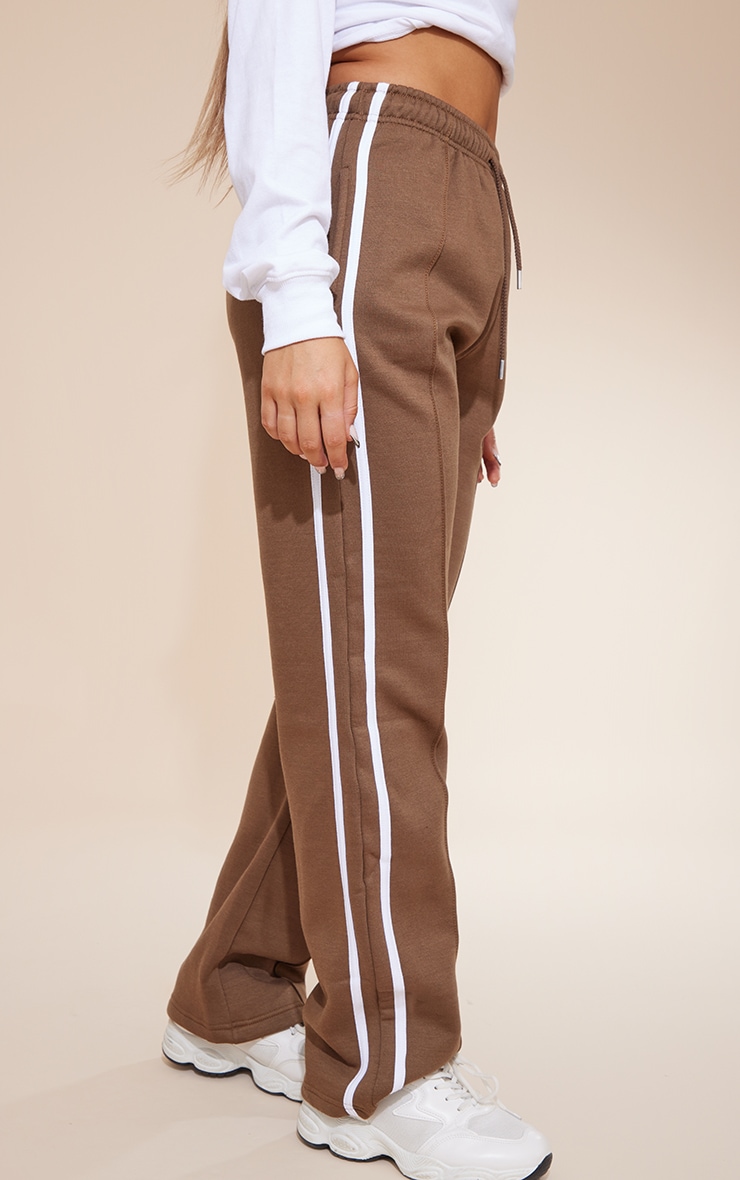 Espresso Double Side Stripe Wide Leg Joggers | PrettyLittleThing