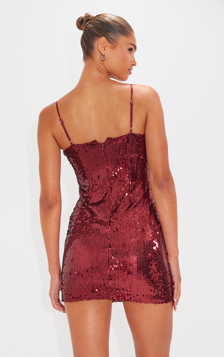 Dark Red Sequin Corsage Detail Bandeau Mini Dress | Dresses ...