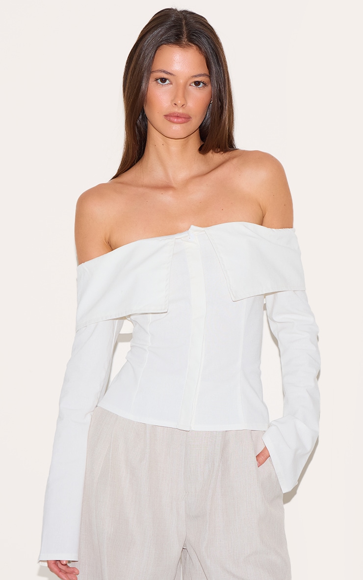White Bardot Foldover Long Sleeve Top | Tops | PrettyLittleThing AUS