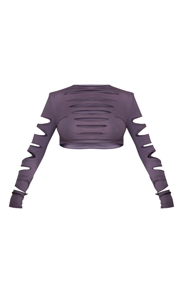 Charcoal Extreme Cut Out Long Sleeve Crop Top | Co-ords | PLT