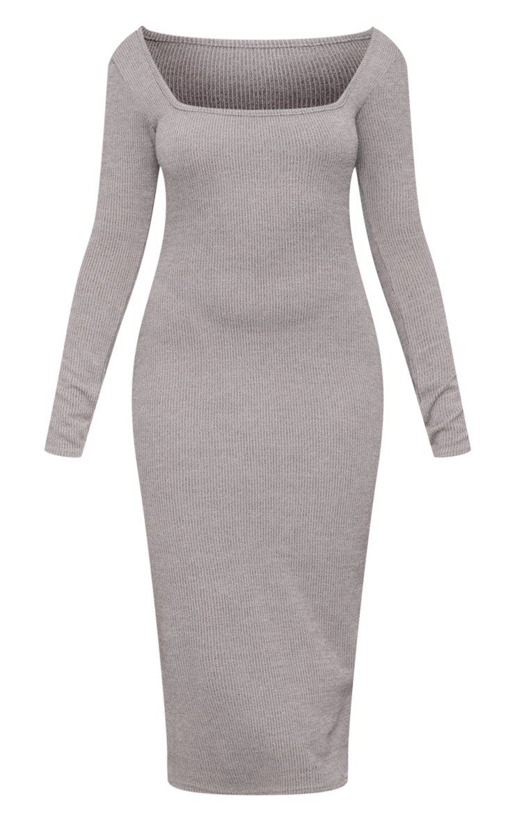 Grey Rib Back Panel Detail Midaxi Dress | PrettyLittleThing AUS