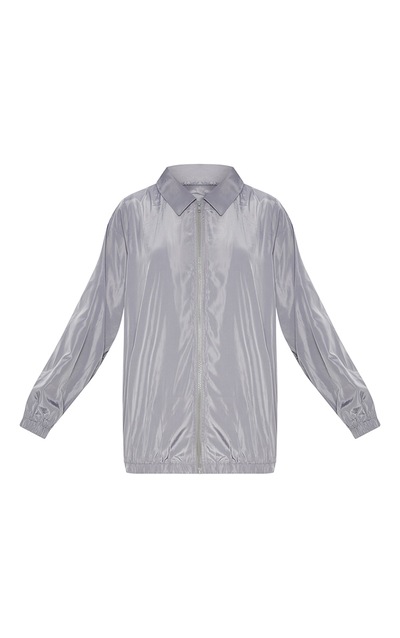 Grey Oversized Shell Suit Jacket | PLT USA