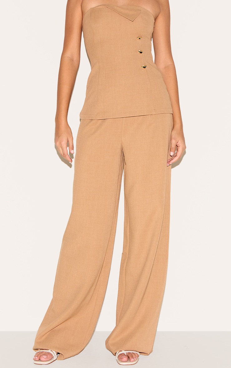Tall Sand Mid Rise Tailored Wide Leg Trousers | Tall | PLT