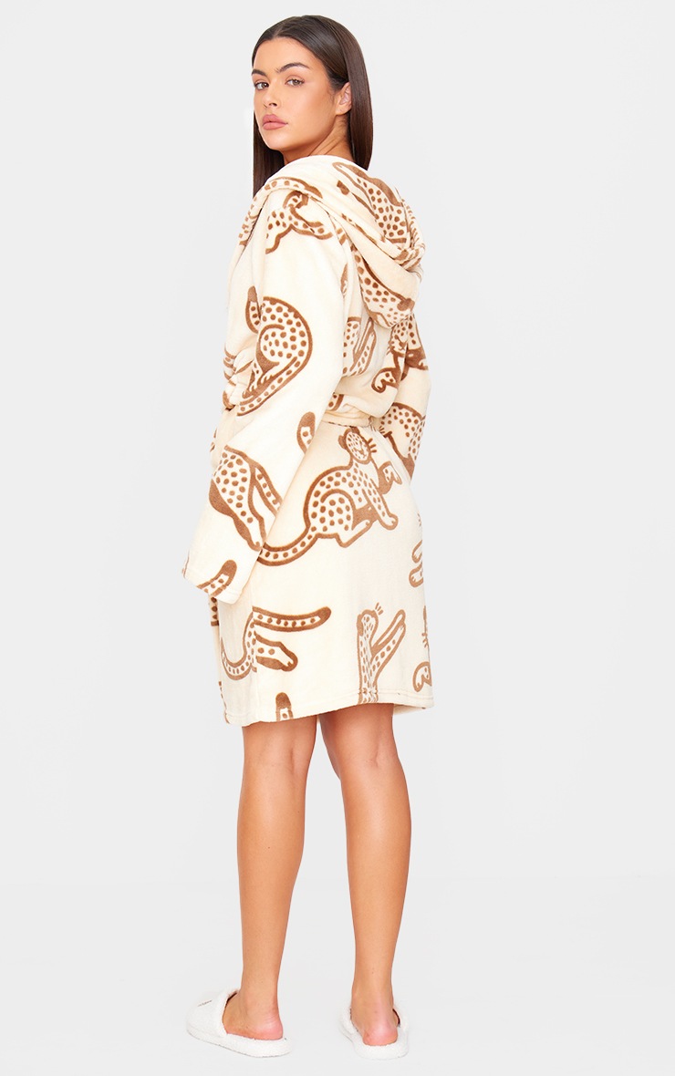 Cream Cheetah Print Fleece Bath Robe | Lingerie & Nightwear ...