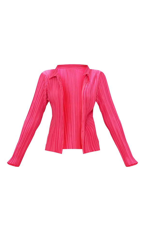 Hot Pink Plisse Shirt | Tops | PrettyLittleThing USA