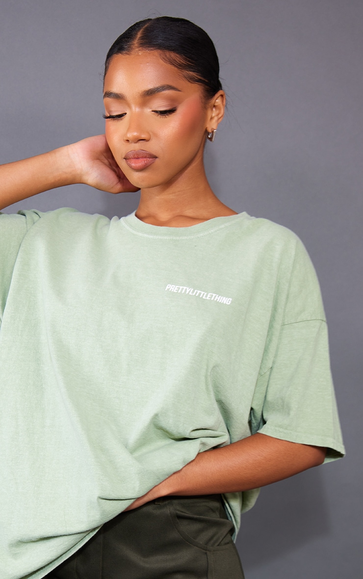 Sage Block Text Washed T Shirt | Tops | PrettyLittleThing USA