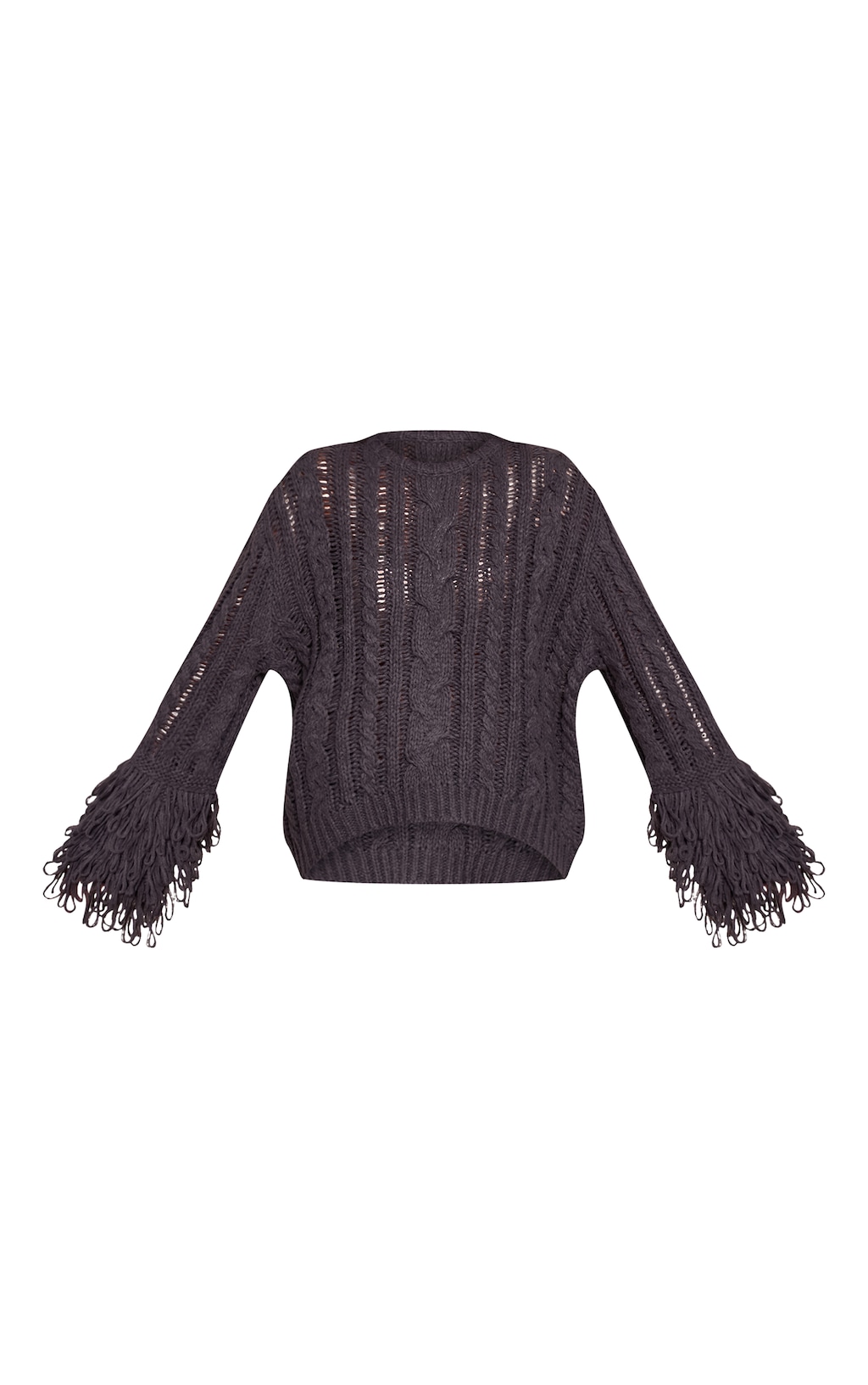 Charcoal Cable Knit Loop Trim Sweater | Knitwear | PLT USA