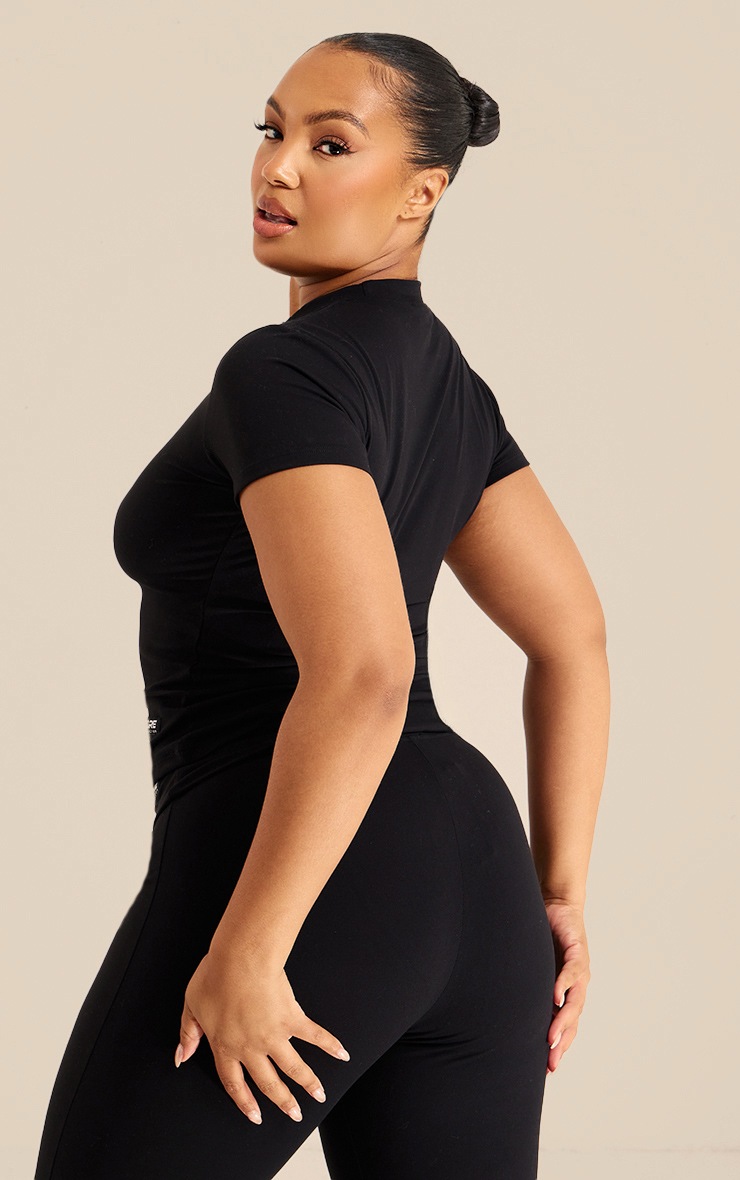 Plus Black Core Collection Tab Snatched Sculpt Longline T-shirt | Plus ...