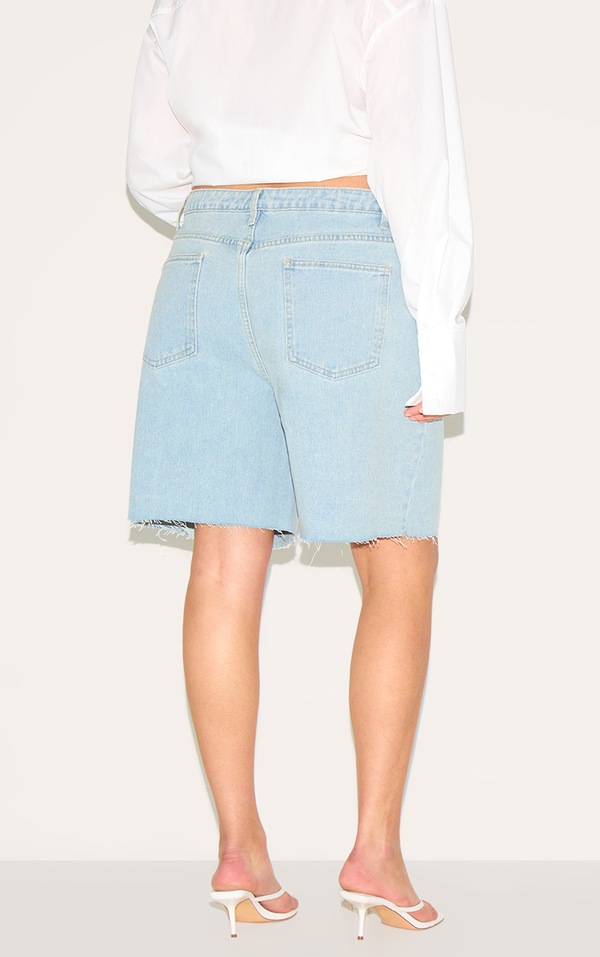 Plus Light Blue Wash Boyfriend Denim Short | Plus Size | PLT USA