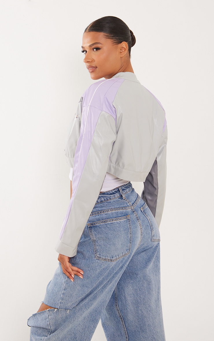 Purple Contrast Cropped Faux Leather Racer Jacket | PrettyLittleThing