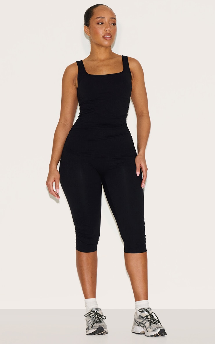 Shape Black Active Ruched Cupped Long Line Top | Shape | PLT