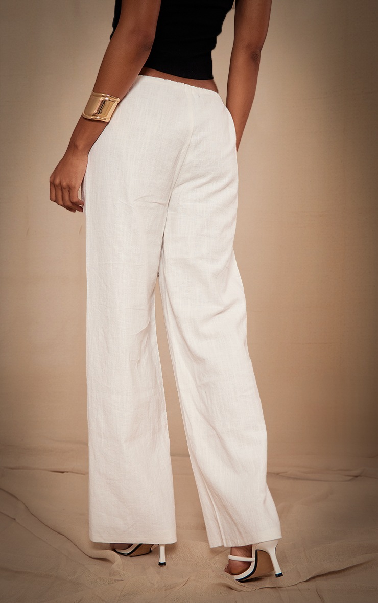 Premium White Linen Drawstring Straight Leg Pants | Bottoms ...
