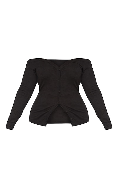 Plus Black Off Shoulder Button Through Top | Plus Size ...