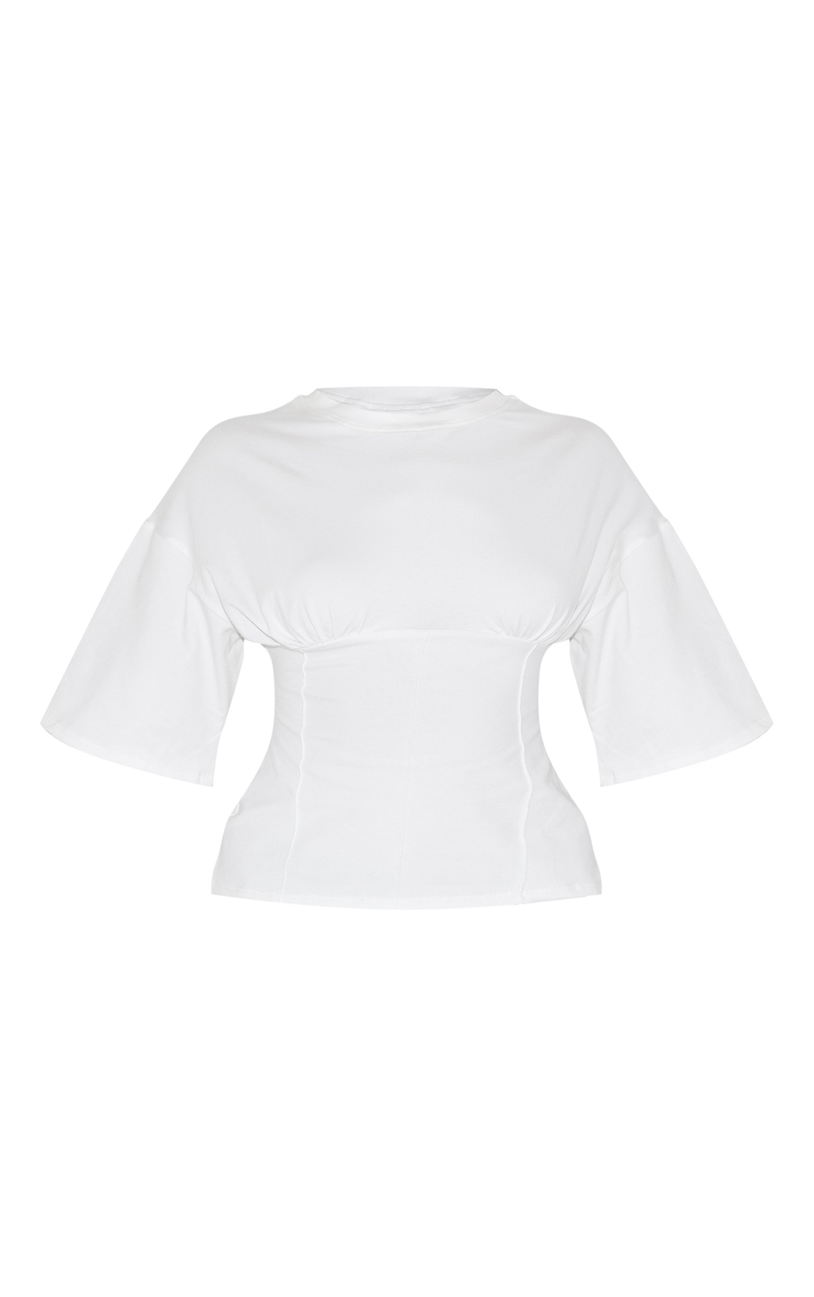 White Ruched Bust Detail Fitted T Shirt | Tops | PLT USA