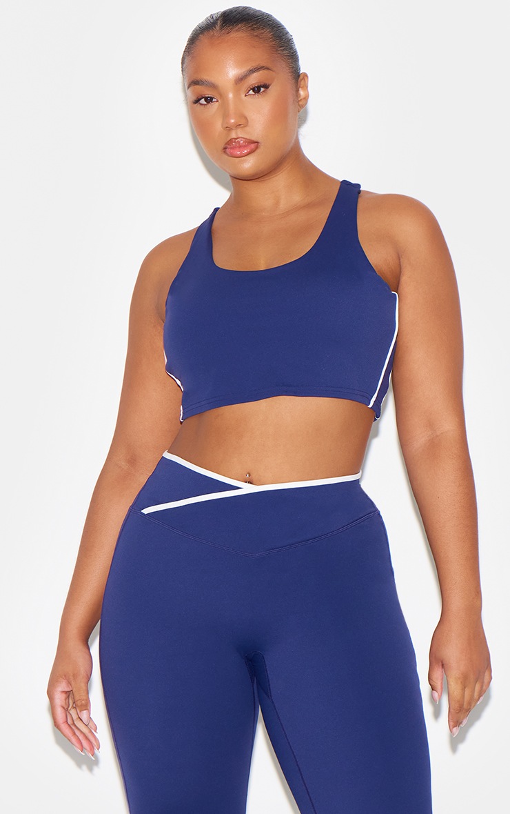 Navy Sculpt Double Layer Padded Contrast Binding Bra | Athleisure ...