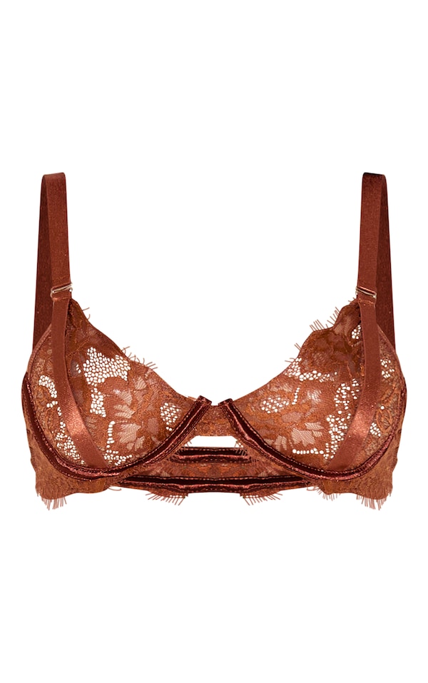 Brown Eyelash Lace Underwired Bra | Lingerie & Nightwear | PLT