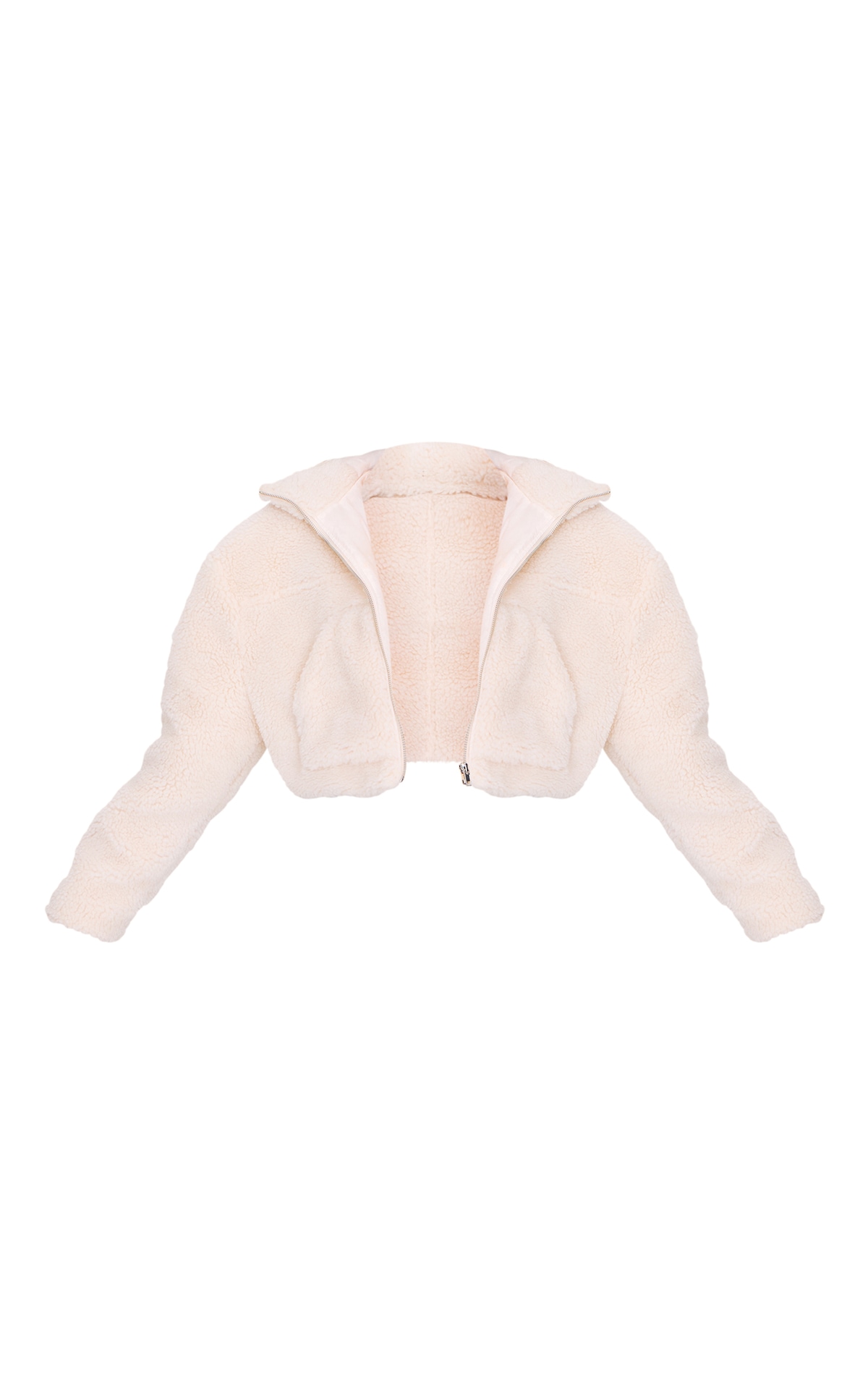 Cream Borg Hooded Pocket Detail Zip Up Jacket | Outerwear | PLT