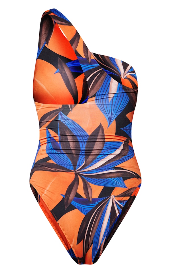 Orange Flower Print One Shoulder Swimsuit | Swimwear ...