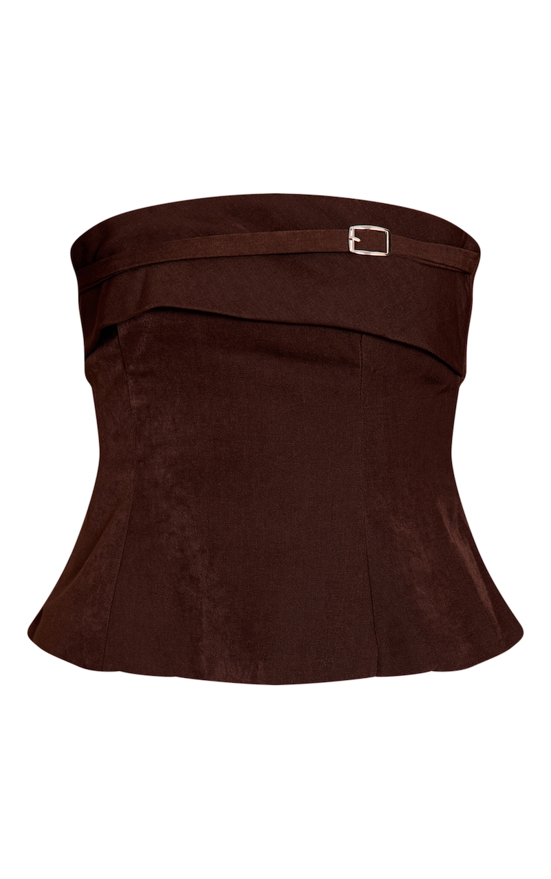 Chocolate Woven Fold Over Buckle Detail Bandeau | Tops | PLT USA