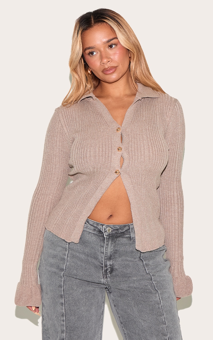 Shape Mocha Knit Rib Front Split Hem Cardigan | Shape ...