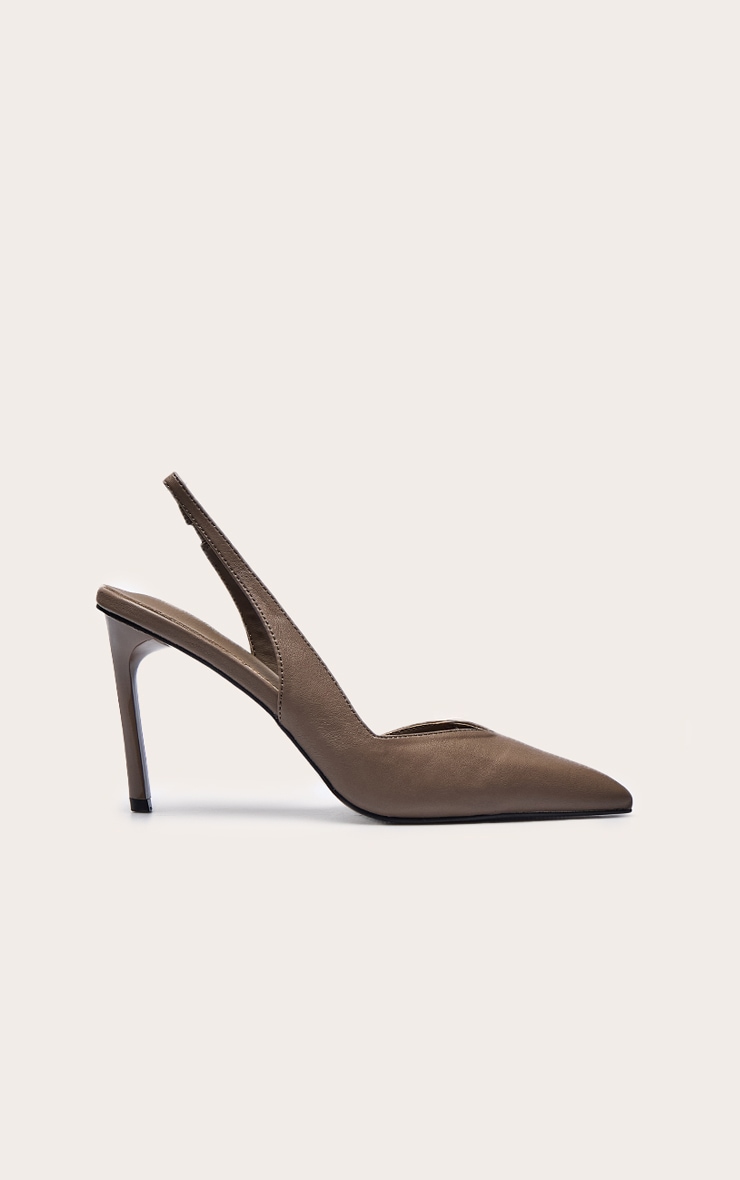 Mushroom Pu Slingback Heeled Court Shoe | Footwear | PLT