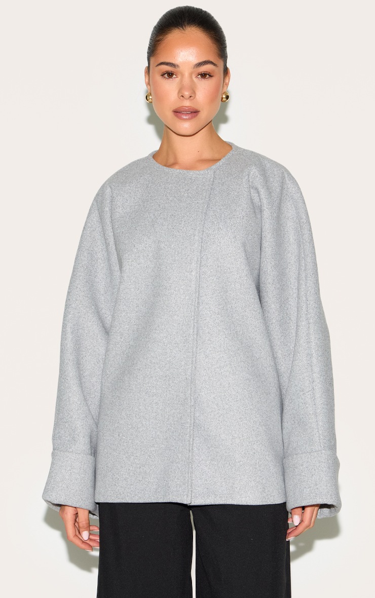 Grey Wool Look Batwing Jacket | Outerwear | PrettyLittleThing AUS