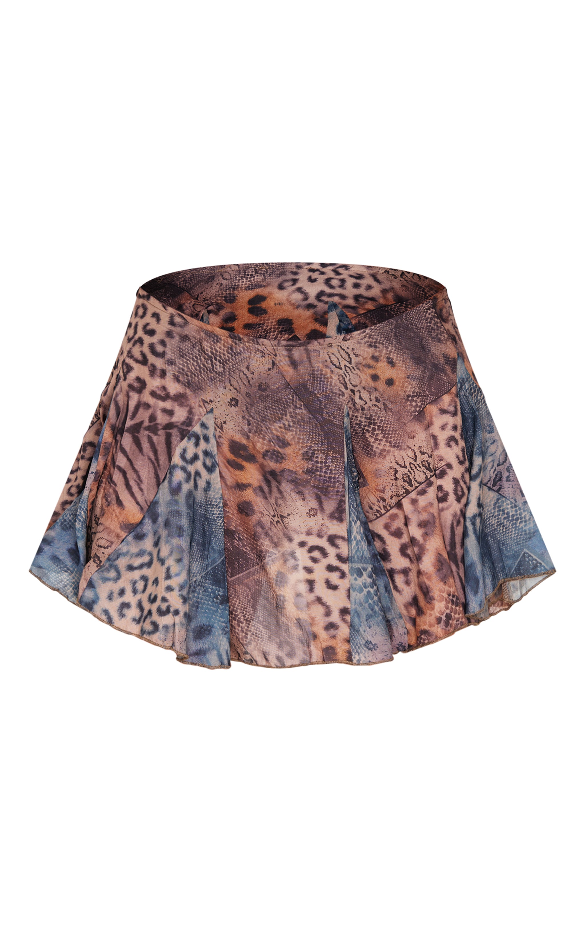 Dark Blue Mixed Leopard Floaty Chiffon Mini Skirt | Bottoms | PLT IRE