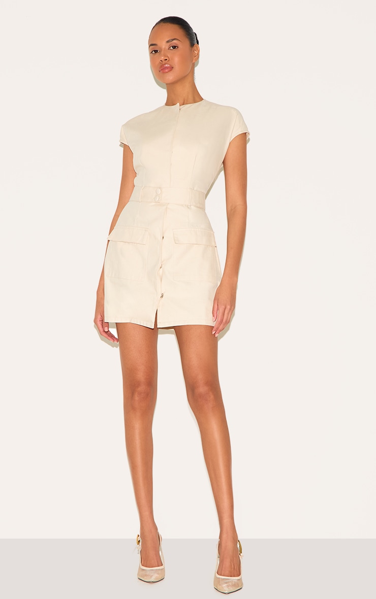 Almond Woven Utility Pocket Detail Mini Dress | Dresses | PLT