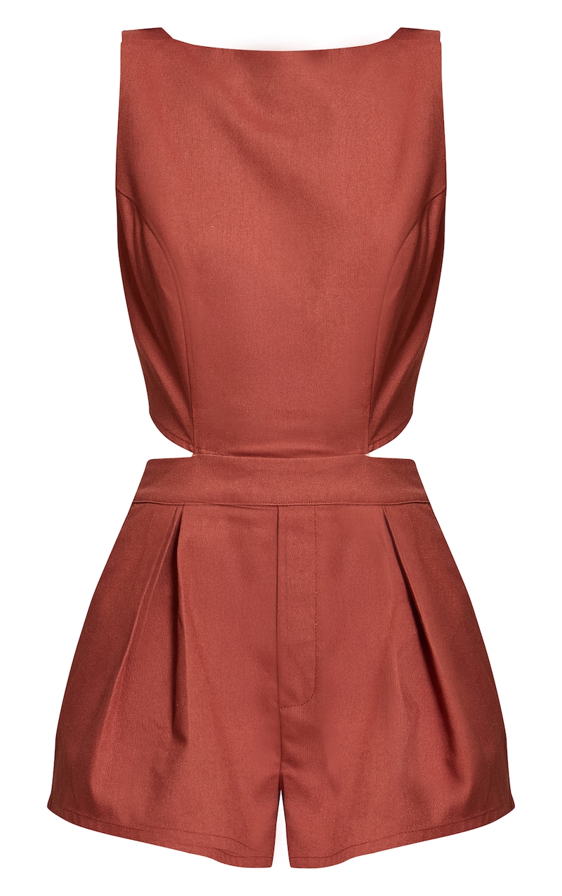 Burnt Orange Cut Out Romper | Dresses | PrettyLittleThing USA