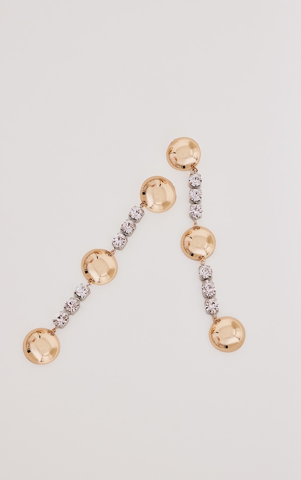 Gold Sphere Diamante Drop Statement Earrings | PrettyLittleThing AUS