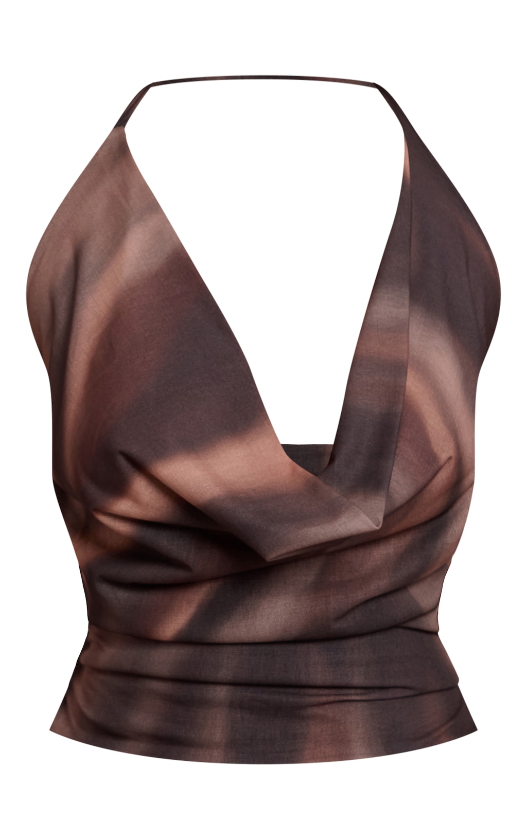 Petite Dark Printed Halterneck Cowl Top | Petite | PrettyLittleThing USA