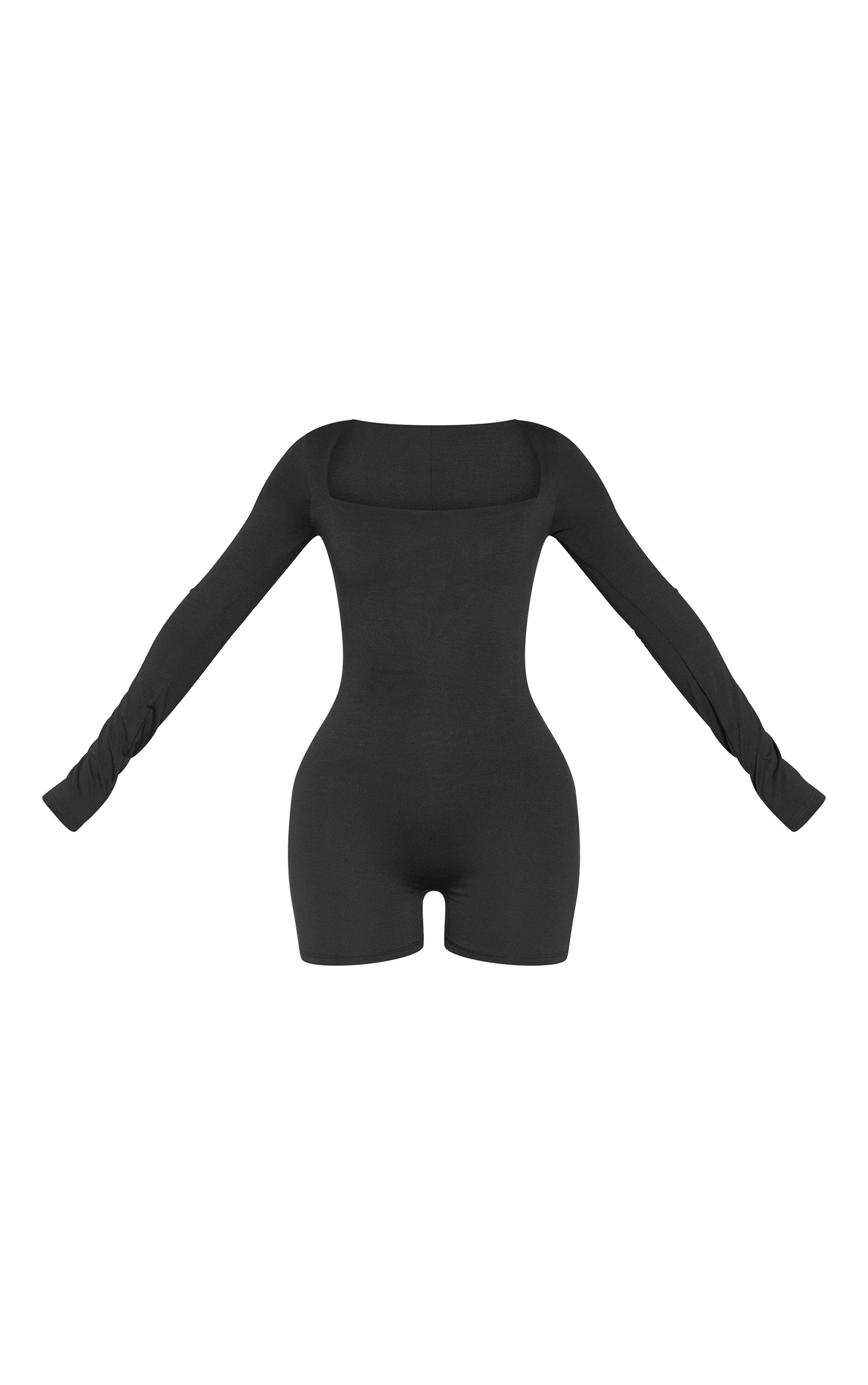 Black Double Layer Contour Long Sleeve Unitard | Dresses | PLT