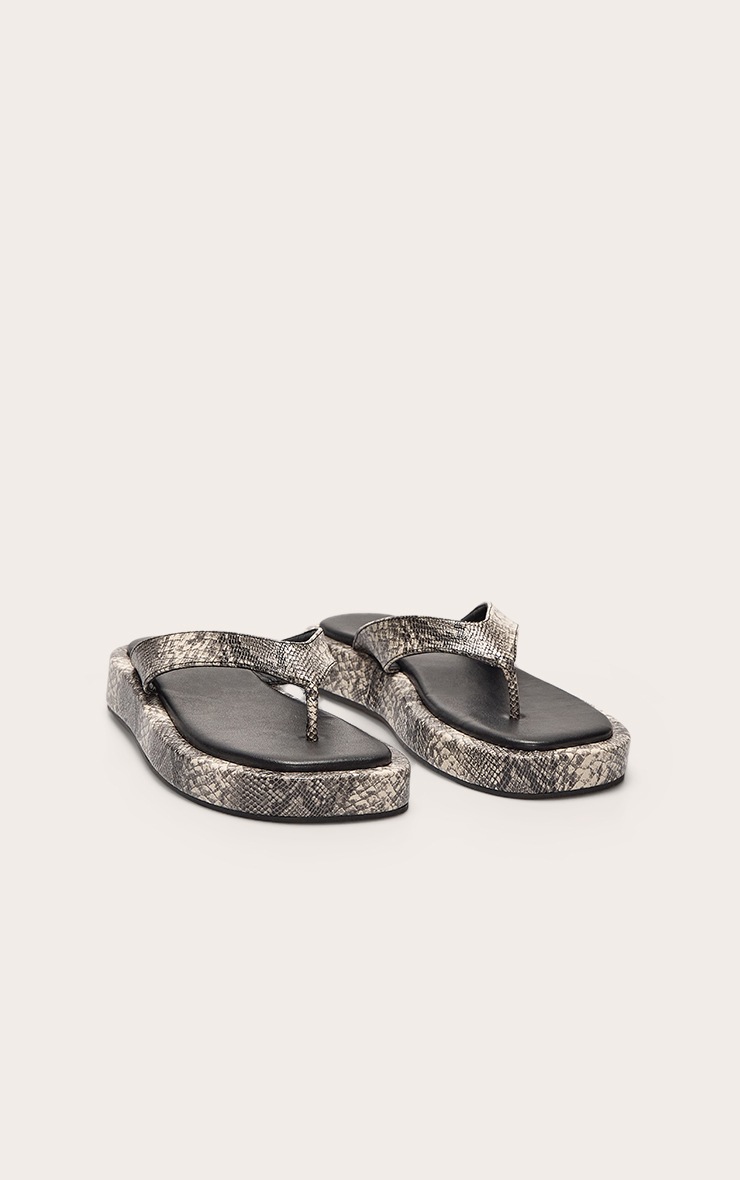 Snake Pu Round Toe Thong Flatform Sandals | Footwear | PLT