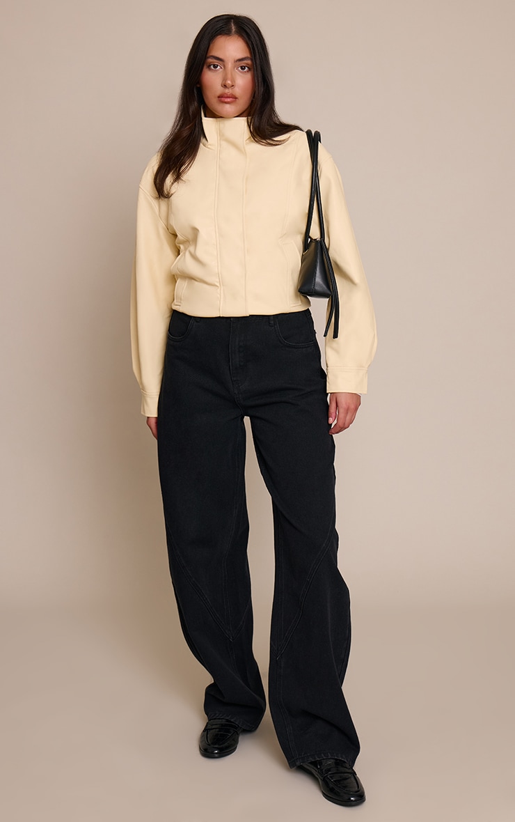 Butter Yellow Funnel Neck Concealed Placket Biker Jacket | Outerwear ...