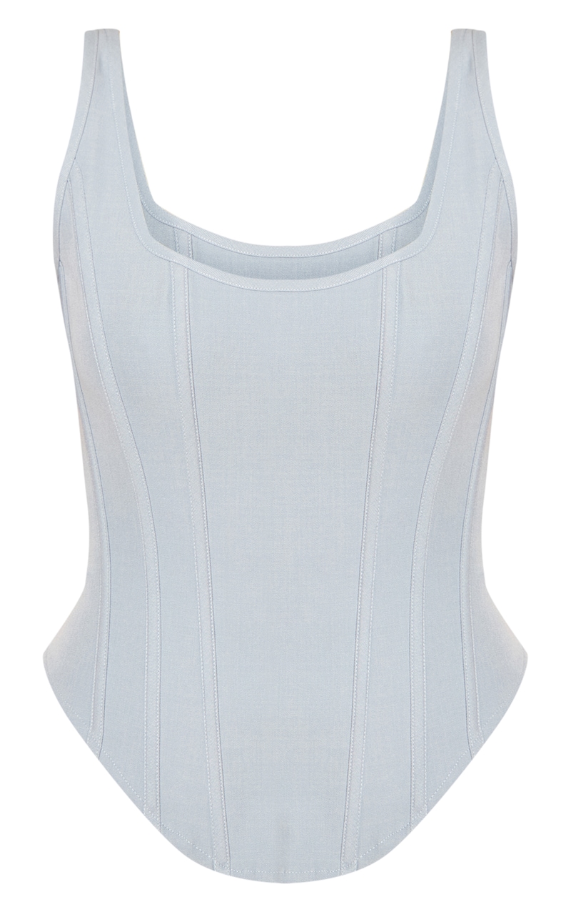Sky Blue Boned Dip Hem Longline Corset | Tops | PLT