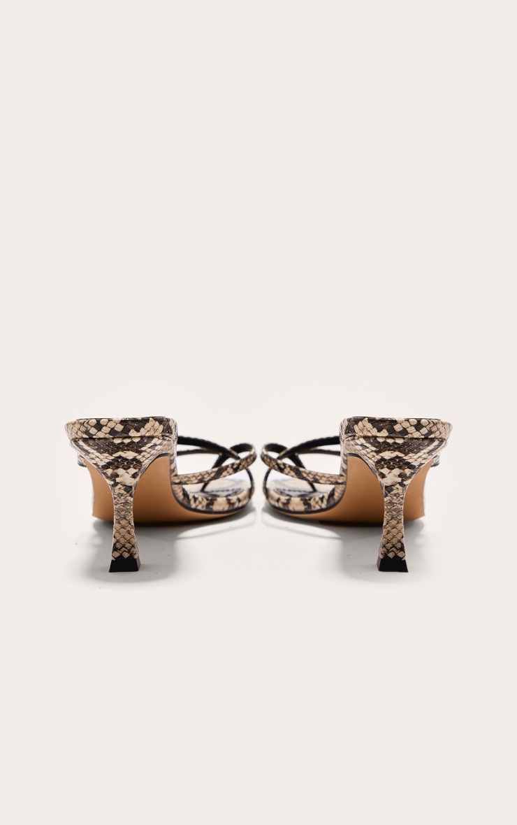 Snake Strappy Toe Thong Mid Stiletto Heeled Mules | Footwear | PLT