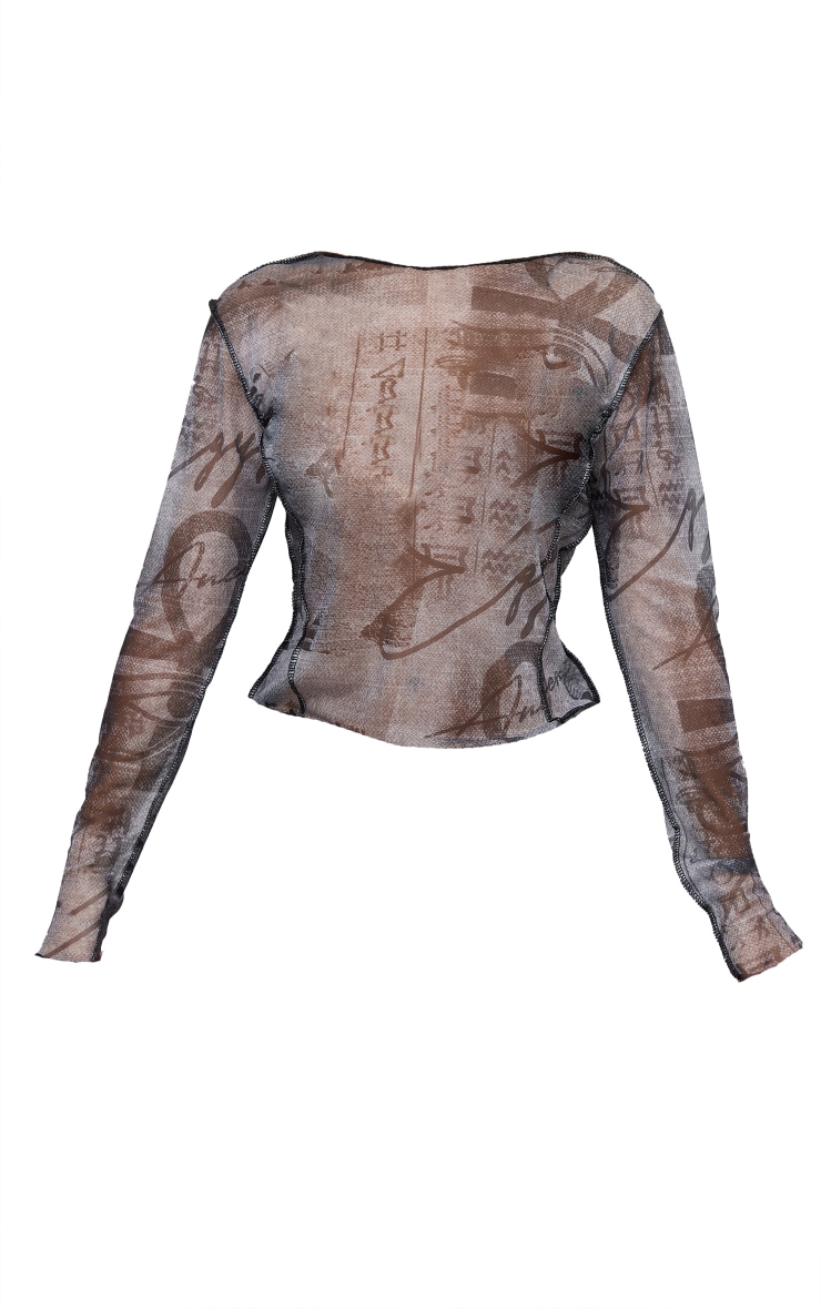 Petite Black Mesh Body Print Top | Petite | PrettyLittleThing