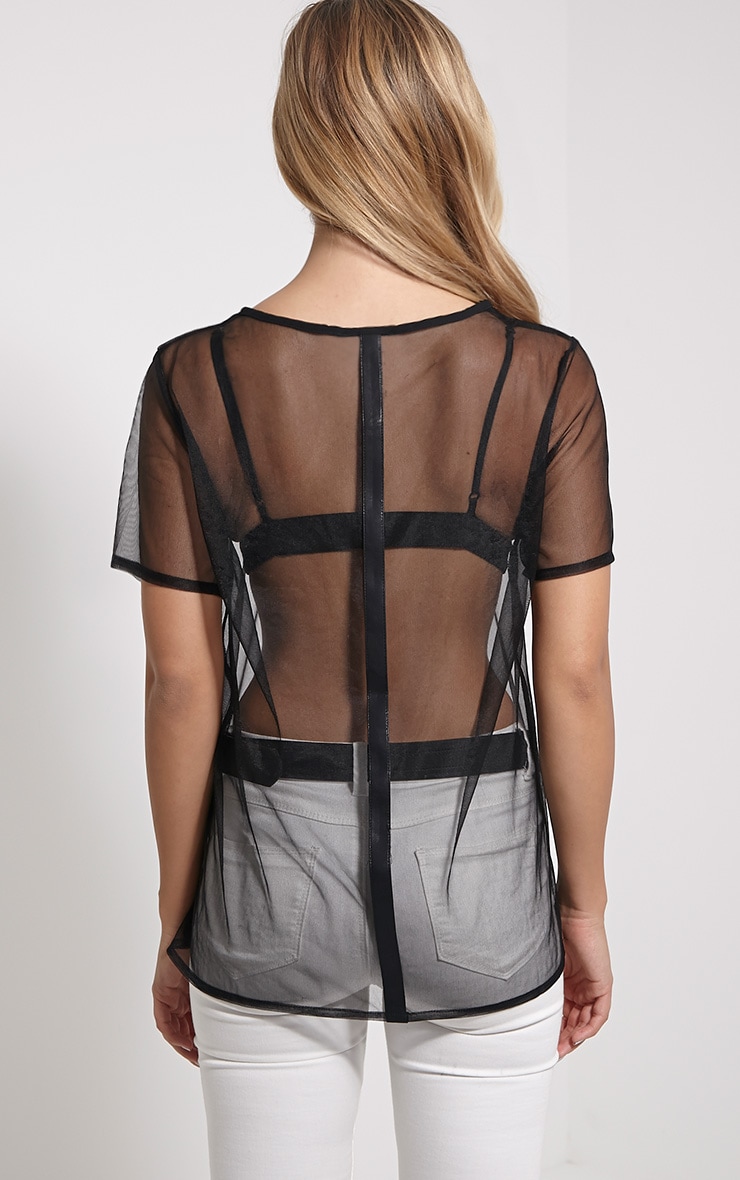 Andria Black Mesh T-Shirt - Tops - PrettylittleThing | PrettyLittleThing