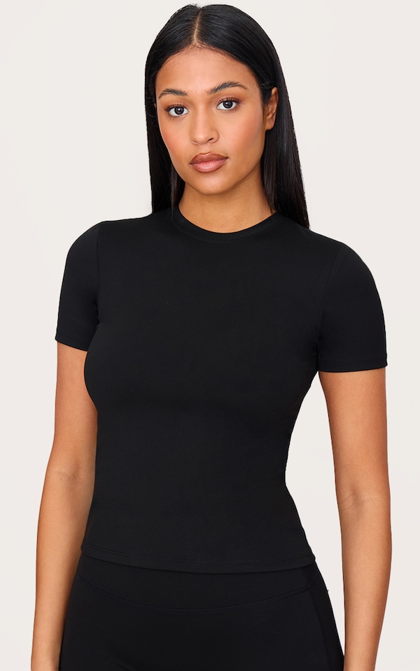 Tall Black Sculpt Longline Short Sleeved Gym Top | Tall | PLT