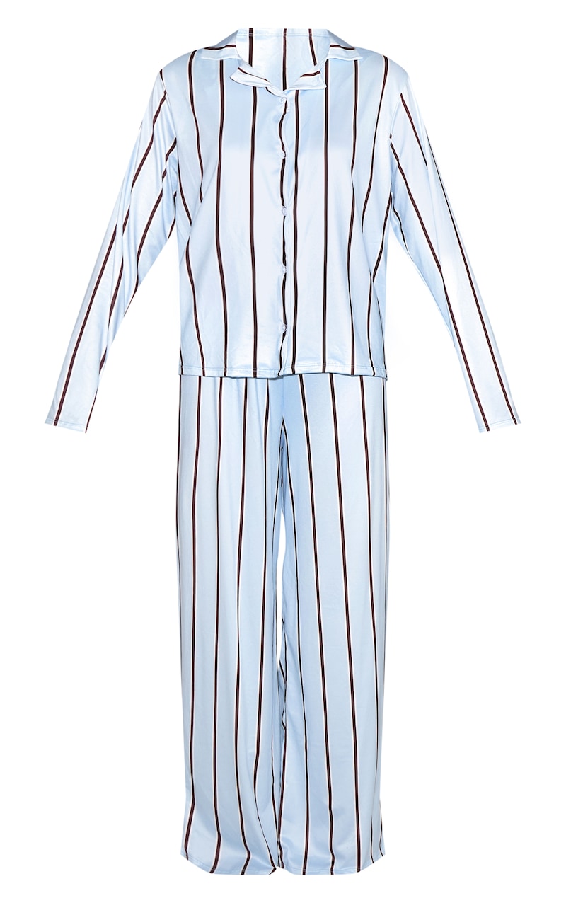 Blue & Brown Striped Long Sleeve Button PJ Set | Lingerie & Nightwear | PLT