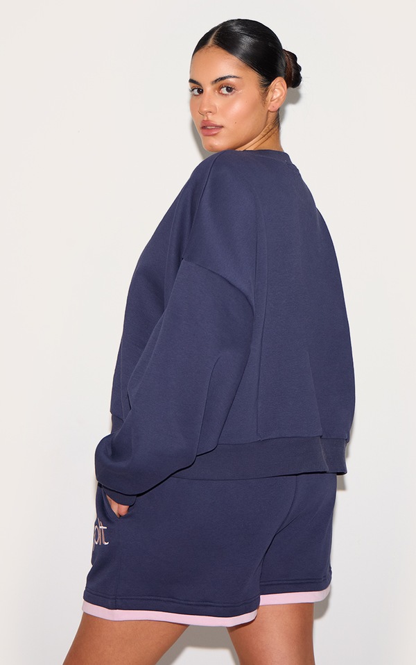 Plus Navy Plt Sweatshirt | Plus Size | PrettyLittleThing USA