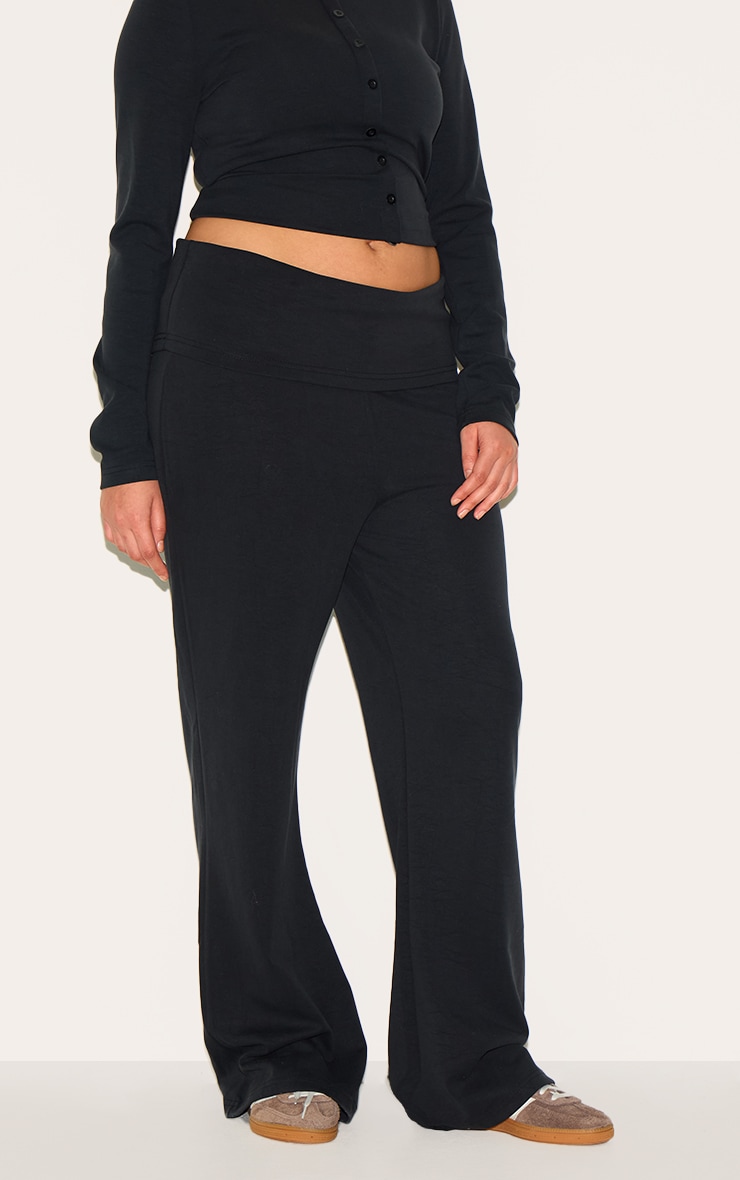 Plus Black Modal Fold Over Flares | Plus Size | PLT