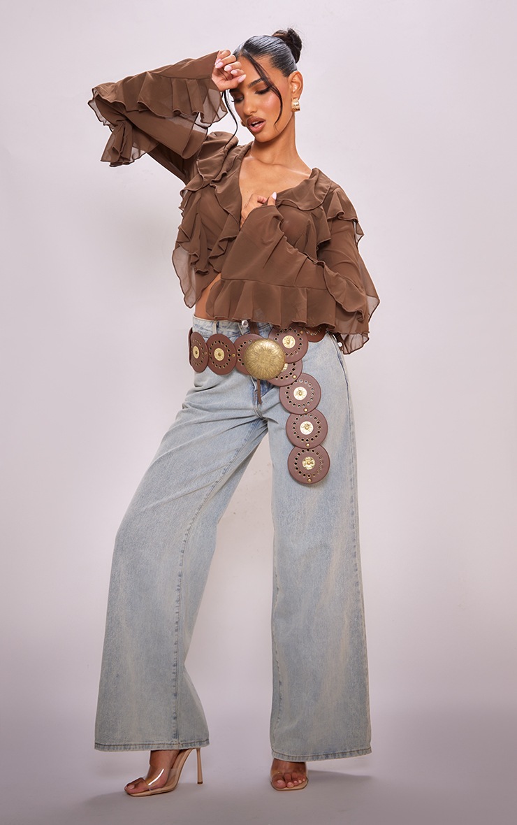 Chocolate Extreme Frill Tie Flare Sleeve Blouse | Tops ...