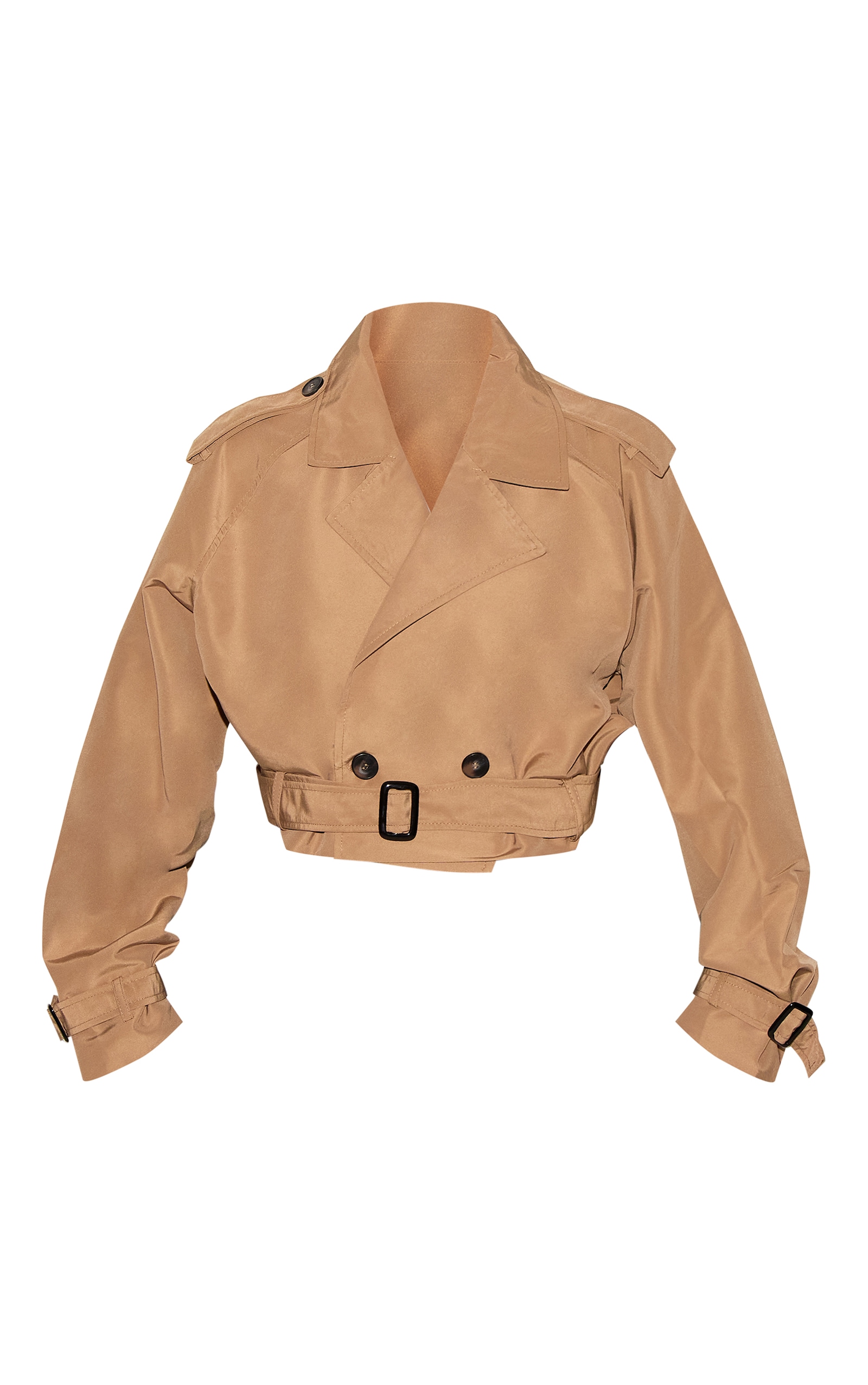 Plus Taupe Belted Cropped Trench Coat | Plus Size | PLT