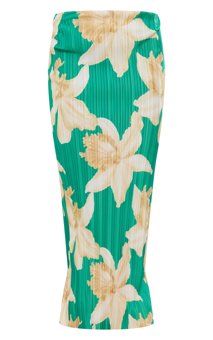 Green Print Plisse Low Rise Midaxi Skirt | PrettyLittleThing