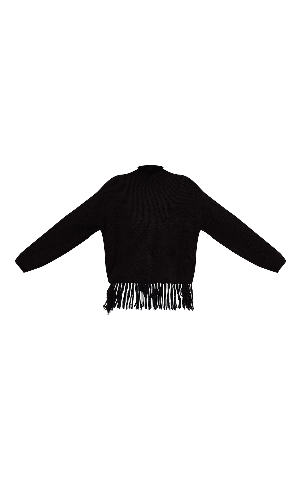 Black Round Neck Fringe Hem Oversized Jumper | Knitwear | PLT