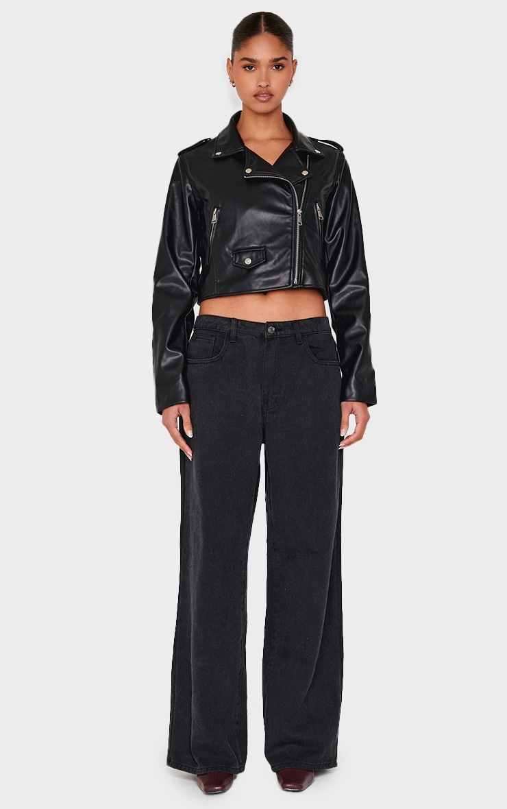 Black Basic Faux Leather Pocket Biker Jacket | Outerwear ...